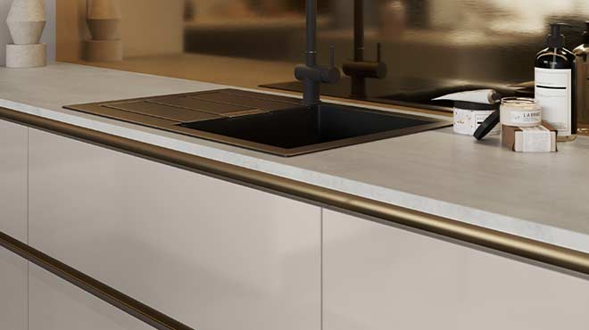 H Line Deco | Stone Effect Handleless Kitchen | Masterclass Kitchens®